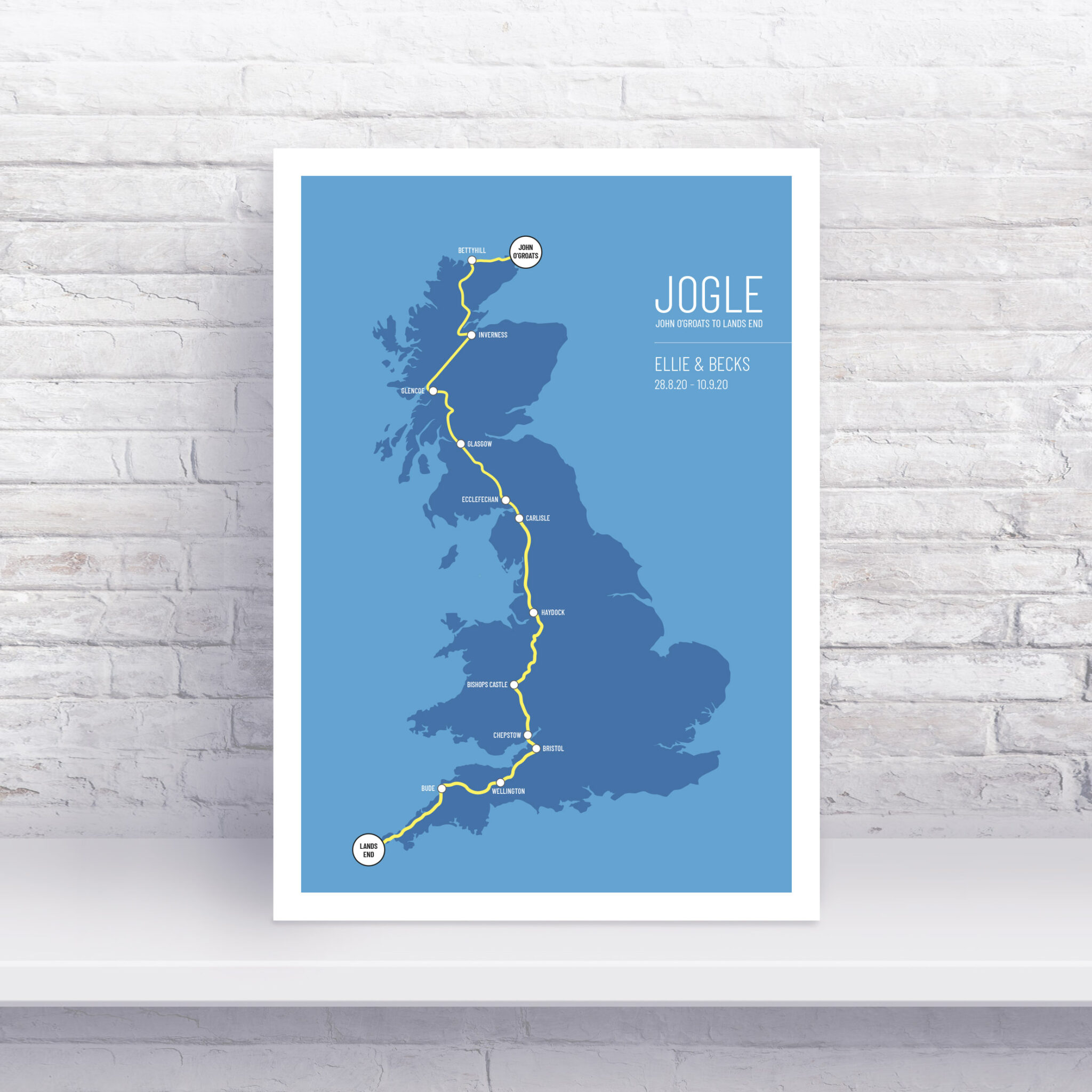 LEJOG Print | JOGLE Gift | Personalised Lands End John O'Groats Poster