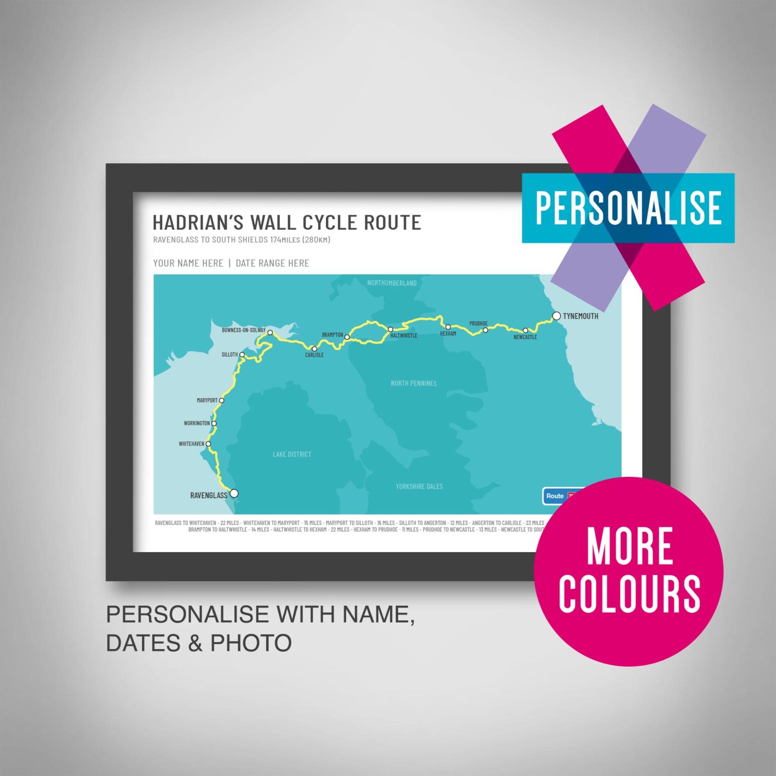 Hadrians Wall Cycling Route Gift - Route 72 Cycleway | Kola Kube Studio