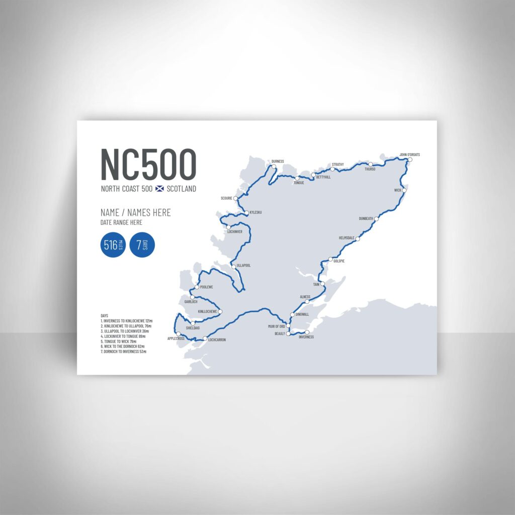 North Coast 500 Route Print - Personalised NC500 Gift | Kola Kube Studio
