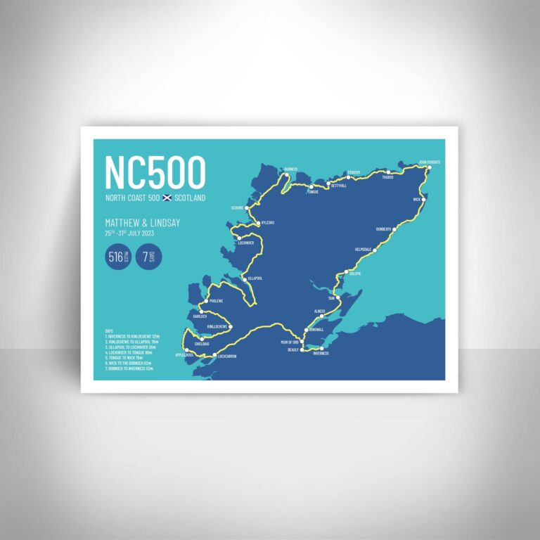 North Coast 500 Route Print - Personalised NC500 Gift | Kola Kube Studio