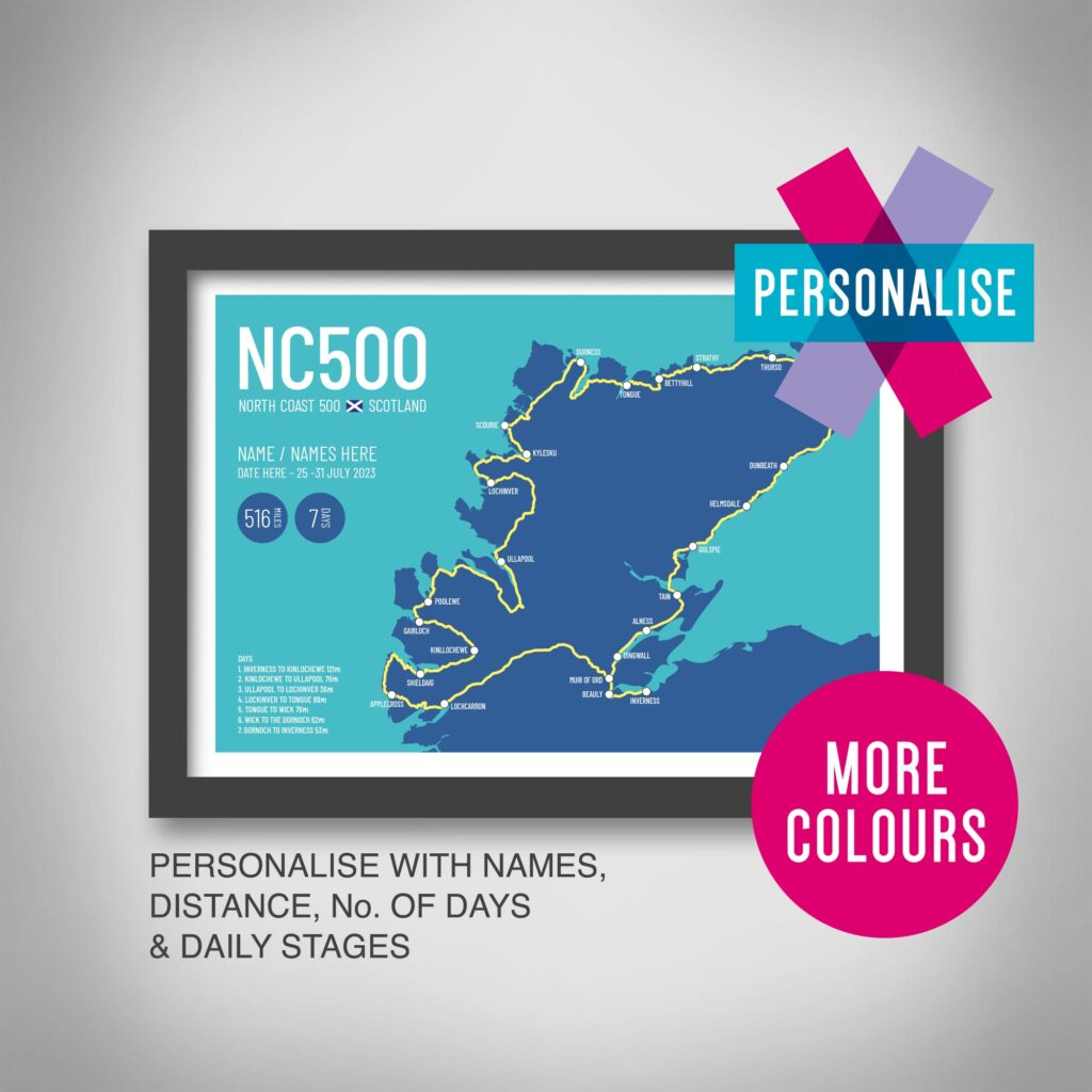 North Coast 500 Route Print - Personalised NC500 Gift | Kola Kube Studio