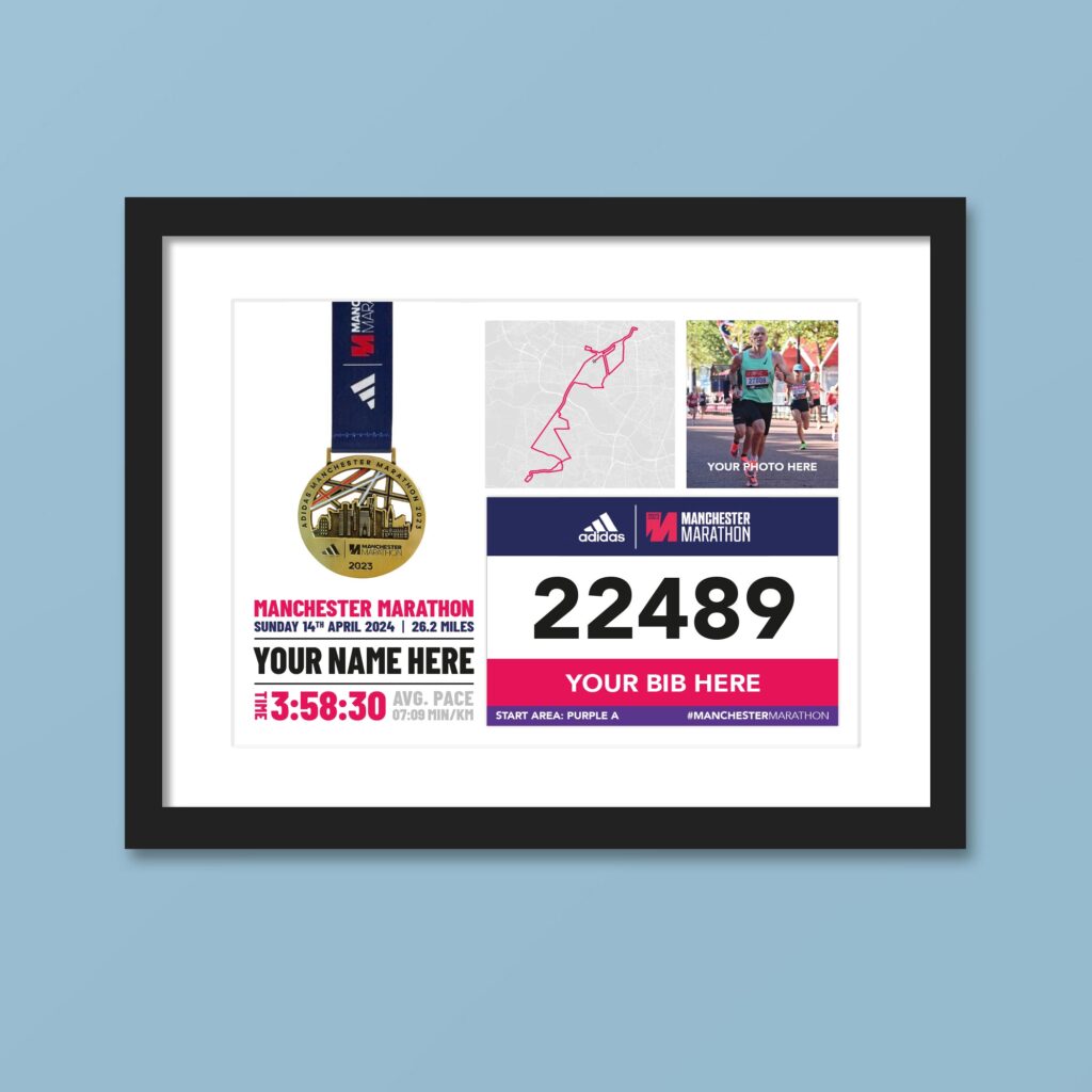 Manchester Marathon Medal & Bib Framed Print - Any Year